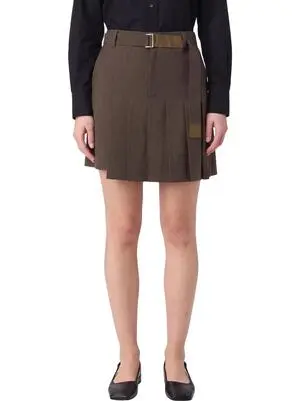 Sacai High-waisted Pleated Wool Shorts With Asymmetrical Hem Brown