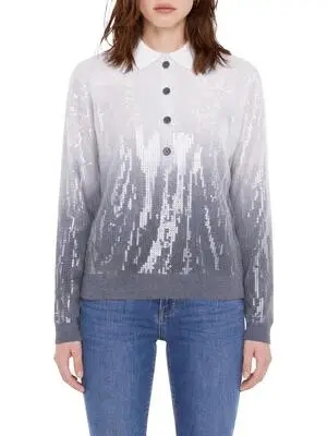 Liu Jo Bicolour Long-sleeved Knit Polo Shirt With Sequins Grey