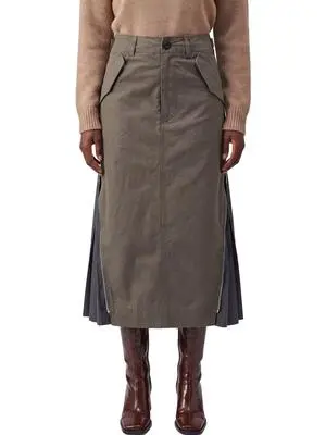 Sacai High-waisted A-line Cotton Midi Skirt With Flap Pockets Blue
