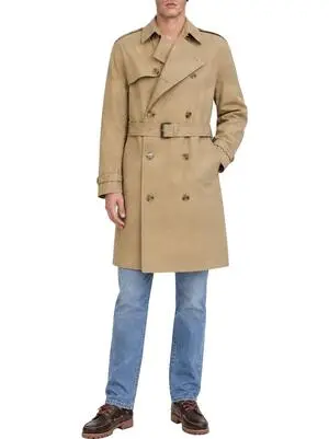 BOSS Double-breasted Cotton Knee-length Trench Coat With Belt And Epaulettes - Beige