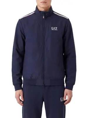 EA7 High Neck Technical Fabric Zip-up Sweatshirt With Side Bands - Blue
