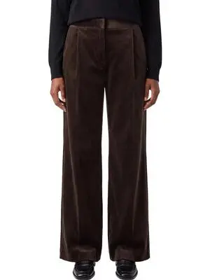 LARDINI Wide-leg Velvet Palazzo Trousers With High Waist And Pleats - Brown