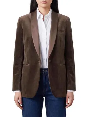 LARDINI Short Single-breasted Velvet Blazer With Satin Shawl Collar - Brown