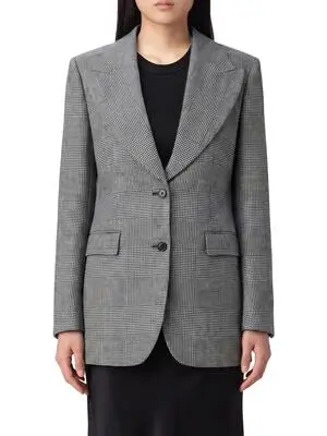 Dolce & Gabbana Cropped Houndstooth Wool Blazer With Peak Lapels - Grey