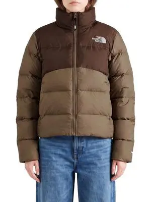 The North Face Water-repellent Cropped Puffer Jacket With Funnel Neck - Brown