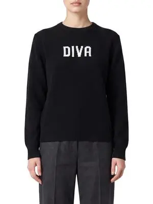 MC2 SAINT BARTH Slogan Print Cashmere And Wool Blend Sweater With Crew Neck - Black