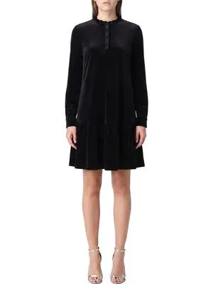 Emporio Armani Long-sleeved Velvet A-line Mini Dress - Black