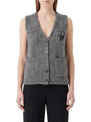 Emporio Armani Virgin Wool And Yak Monogram Jacquard Waistcoat - Grey