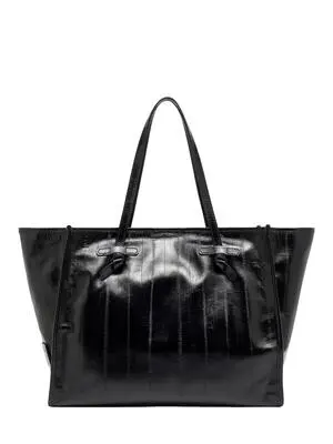 GIANNI CHIARINI Marcella Calfskin Leather Shoulder Bag With Laminated Logo - Black