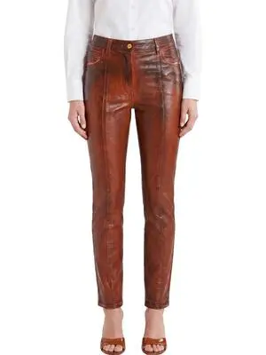 Elisabetta Franchi High-waisted Distressed Effect Skinny Jeans In Stretch Denim - Brown