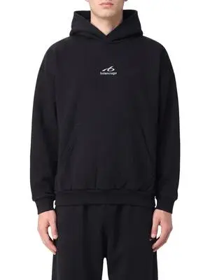 Balenciaga Contrast Logo Cotton Hoodie With Kangaroo Pocket - Black
