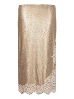Marella Sequin Lace-trim Midi Skirt Grey