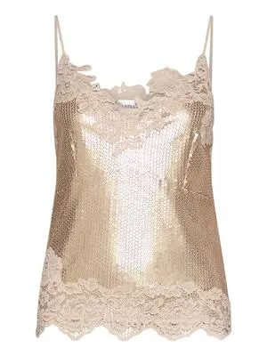 Marella Sequin Lace-trim Top Grey