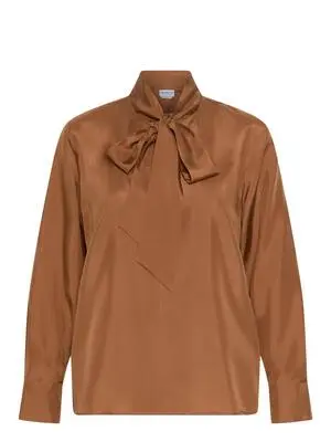 Marella Silk Pussybow Shirt Brown