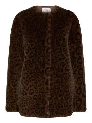 Marella Faux Fur Leopard Print Jacket - Brown