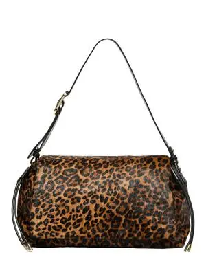 Marella Leather Leopard Print Shoulder Bag - Brown