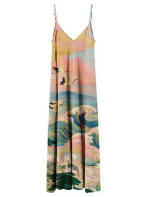 ALOHA FROM DEER Orange Pink Waves Maxi Dress Orange