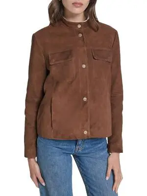 Cole Haan Convertible Collar Leather Jacket - Chocolate