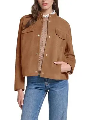 Cole Haan Convertible Collar Leather Jacket Hazelnut