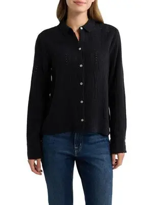 CLOTH & STONE Pointelle Stitch Cardigan Black