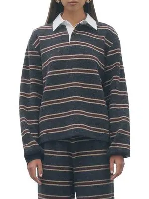 MAUDE CLUB Kate Striped Polo Sweater - Navy Multi