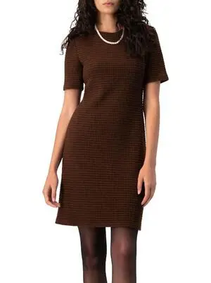 IVONNE Textured Waffle-knit Shift Short-sleeve Mini Dress - Brown
