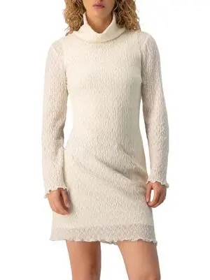 IVONNE Crinkle-knit Turtleneck Long-sleeve Fitted Mini Dress - Bone