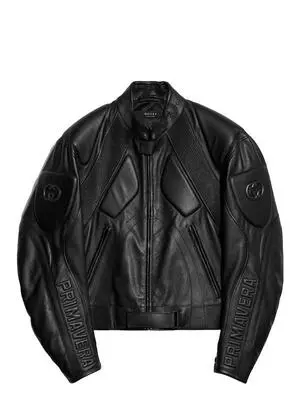 Gucci Soft Grainy Bull Leather Biker Jacket Black