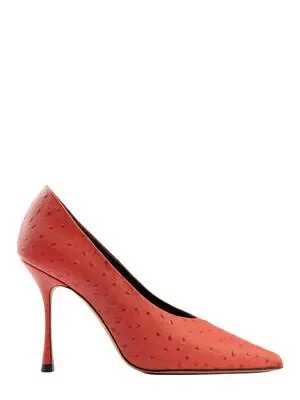 JUDE Kiss Pump Blood Orange Ostrich Embossed Leather - Red