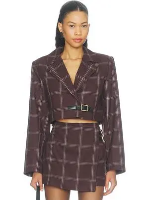 LOVERS AND FRIENDS Brent Cropped Blazer In Brown - Merlot Check