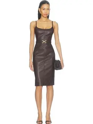 L'Agence Halia Buckle Midi Dress In Chocolate - Coffee Bean