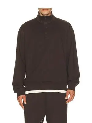 Reigning Champ Midweight Terry Standard Button Mockneck In Brown - Coffee