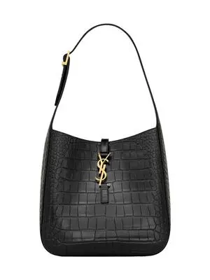 Saint Laurent Le 5 À 7 Supple Small In Crocodile-embossed Leather Black