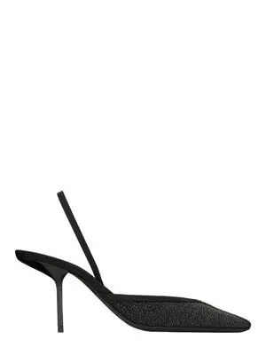 Saint Laurent Folie Slingback Pumps In Satin, Mesh, And Crystals Black