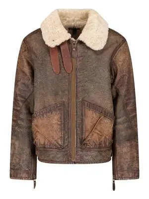 Polo Ralph Lauren Leather And Shearling Bomber Jacket Brown