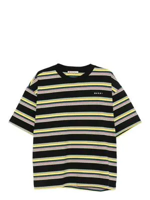 Marni Striped Cotton T-shirt With Logo Print - Black