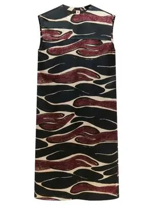 Marni Viscose Dress With Crimson Wave Print - Black