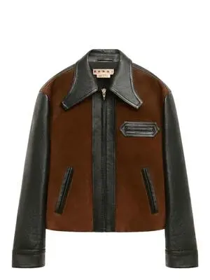 Marni Leather Jacket With Split-leather Front Panel - Black