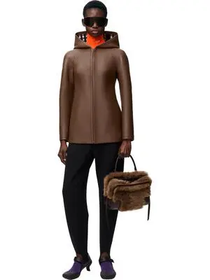 Loewe Hooded Jacket In Nappa Lambskin - Brown