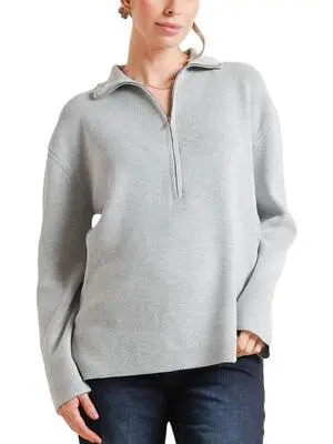 NOM MATERNITY Blaire 3/4 Zip Maternity Sweater - Grey
