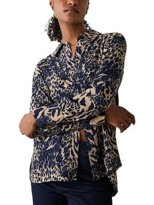 Whistles Textured Shirttail Hem Blouse - Navy/multi