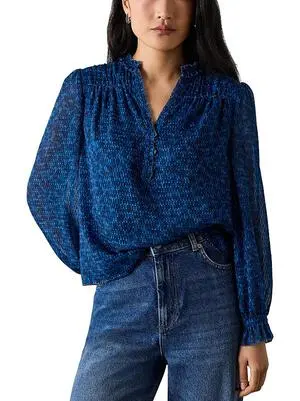 Whistles Textured V Neck Blouse - Blue