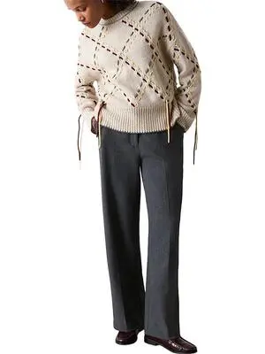 Whistles Petite High Rise Straight Leg Pants Grey