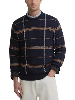 Barbour Fasey Cotton & Wool Cable Tartan Crewneck Jumper Sweater - Navy