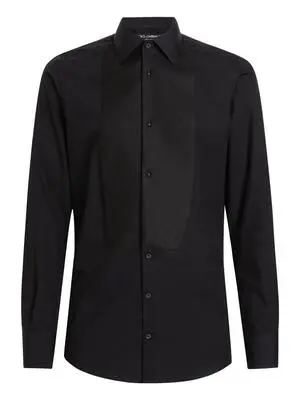 Dolce & Gabbana Cotton Poplin Gold-fit Tuxedo Shirt - Black