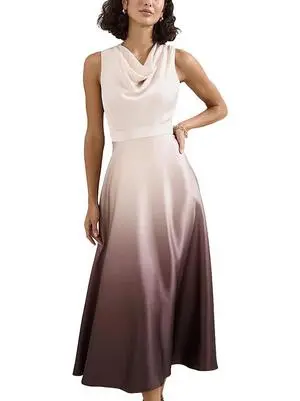 PHASE EIGHT Cheryl Cowl Neck Ombre Midi Dress - Ivory