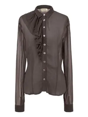 PAR Y ESCALA Giulia Ruffle Chiffon Brown Shirt