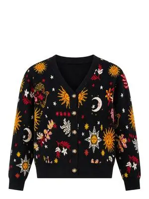 YUMI Cosmic Intarsia Cardigan - Black