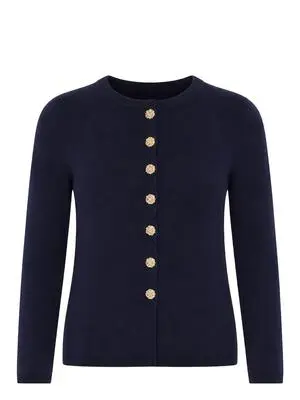 YUMI Navy Knitted Fitted Peplum Cardigan - Blue