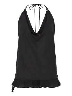 PAR Y ESCALA Embroidered Mirror Ruched Flor Top - Black